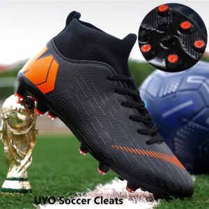 Unisex-Adult Firm Ground Soccer Cleats Football Shoes with High-Top Lace-Up Ankle-Cuff Lightweight Softball Sneaker Black EU 41 US 8