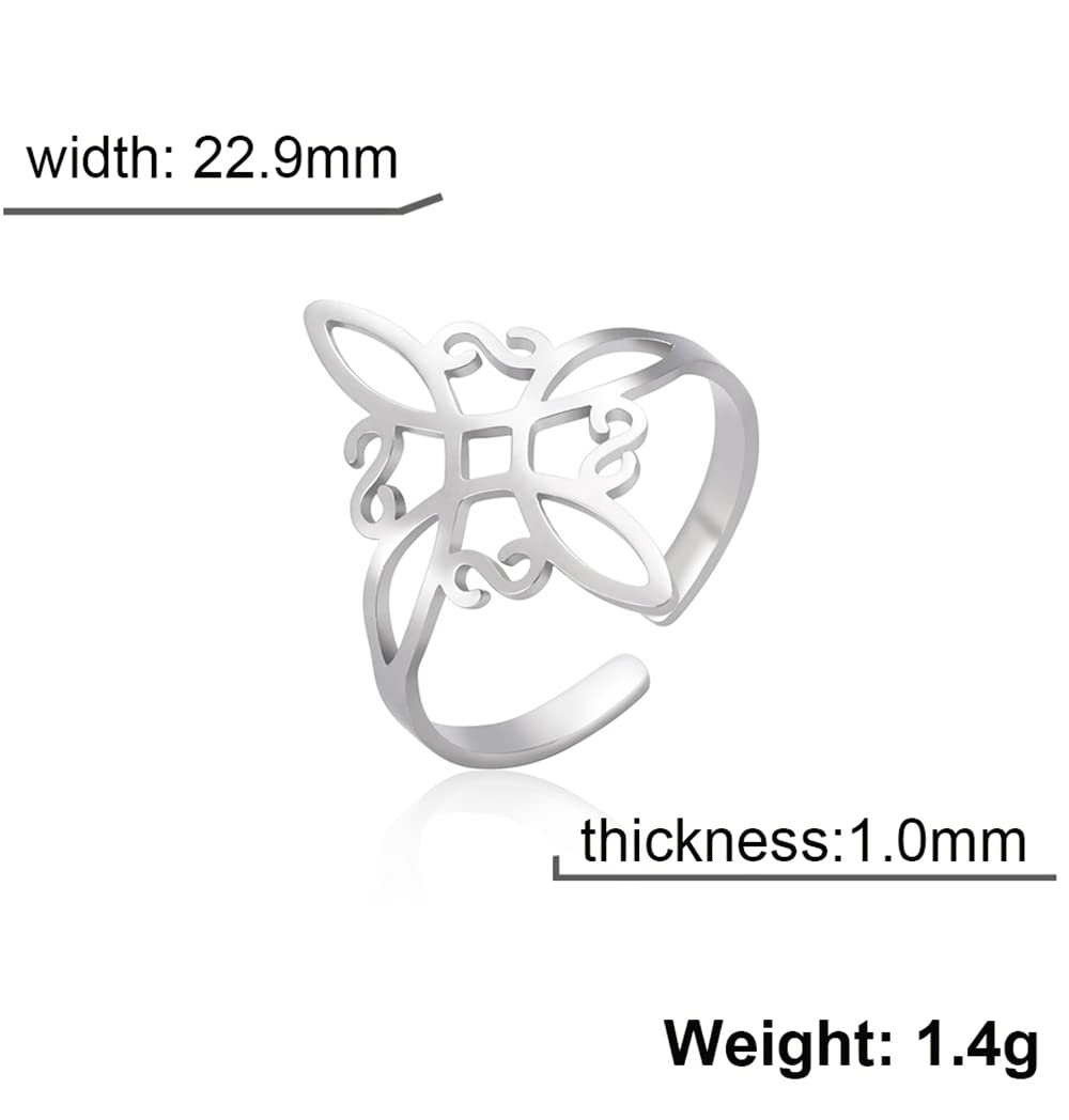 UNIFT Witches Knot Ring For Women Stainless Steel Geometric Style Elegante Chic Irish Celtic Knot Adjustable Ring Witchcraft Amulet Jewelry (Silver)