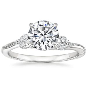 jeweleryium 2 ct round cut colorless moissanite engagement ring, wedding/bridal ring set, solitaire halo style, solid sterling silver antique anniversary bride jewelry, gorgeous gifts (10.5)