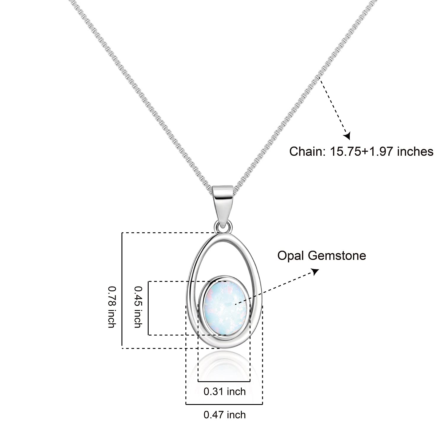 YZSFMZGE Opal Moonstone Pendant Necklace for Women 925 Sterling Silver Necklace Dainty Oval Teardrop Pendant Jewelry for Women for Wedding Valentine's Day Christmas