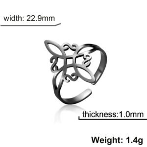 Witches Knot Ring For Women Stainless Steel Geometric Style Elegante Chic Irish Celtic Knot Adjustable Ring Witchcraft Amulet Jewelry (Black)