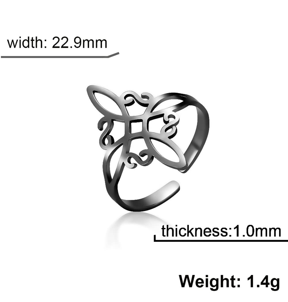 Witches Knot Ring For Women Stainless Steel Geometric Style Elegante Chic Irish Celtic Knot Adjustable Ring Witchcraft Amulet Jewelry (Black)