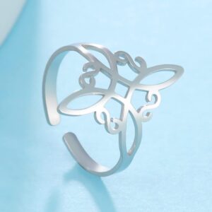 UNIFT Witches Knot Ring For Women Stainless Steel Geometric Style Elegante Chic Irish Celtic Knot Adjustable Ring Witchcraft Amulet Jewelry (Silver)