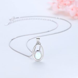 YZSFMZGE Opal Moonstone Pendant Necklace for Women 925 Sterling Silver Necklace Dainty Oval Teardrop Pendant Jewelry for Women for Wedding Valentine's Day Christmas