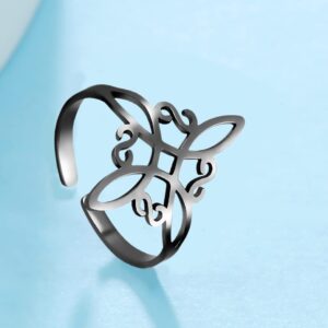 Witches Knot Ring For Women Stainless Steel Geometric Style Elegante Chic Irish Celtic Knot Adjustable Ring Witchcraft Amulet Jewelry (Black)