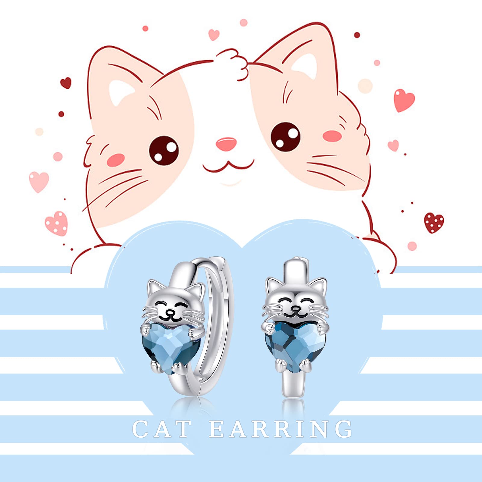 Hypoallergenic Cat Earrings 925 Sterling Silver Cute Animal Kitten Huggie Hoop Earrings for Sensitive Ears Cat Jewelry Gifts for Women Cat Lovers