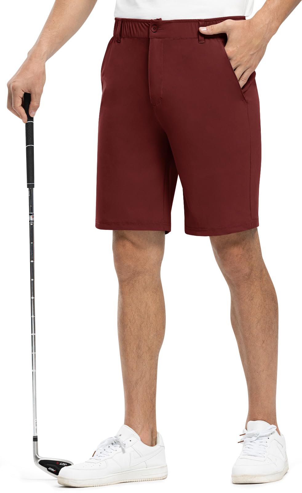 Rdruko Men's Work Shorts Stretch Dry Fit Golf Dress Sports Shorts(Wine Red, US 36)