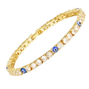 uooanuo evil eye bracelets for women 18k gold and silver filled with 4mm cubic zirconia tennis bracelet evil eye jewelry