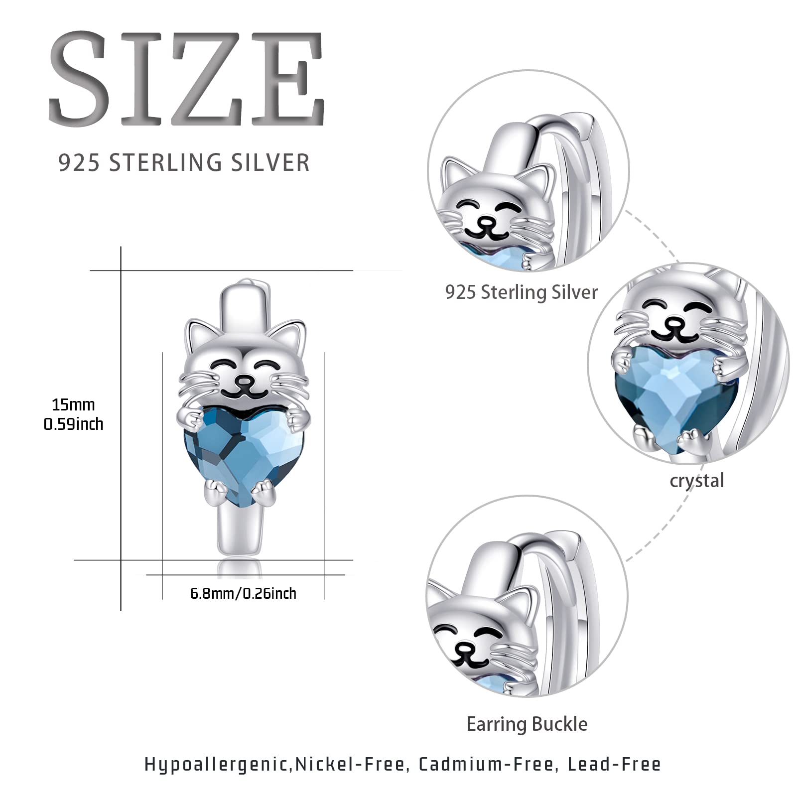 Hypoallergenic Cat Earrings 925 Sterling Silver Cute Animal Kitten Huggie Hoop Earrings for Sensitive Ears Cat Jewelry Gifts for Women Cat Lovers