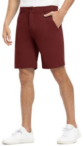 rdruko men's work shorts stretch dry fit golf dress sports shorts(wine red, us 36)