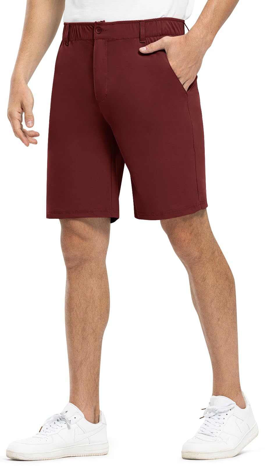 Rdruko Men's Work Shorts Stretch Dry Fit Golf Dress Sports Shorts(Wine Red, US 36)