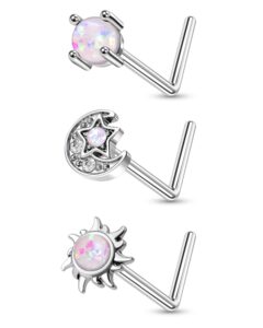 meiighting nose rings 20g moon nose studs stainless steel 316l sun nose piercing jewelry l shaped for women men body piercing jewelry