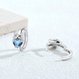 Hypoallergenic Cat Earrings 925 Sterling Silver Cute Animal Kitten Huggie Hoop Earrings for Sensitive Ears Cat Jewelry Gifts for Women Cat Lovers