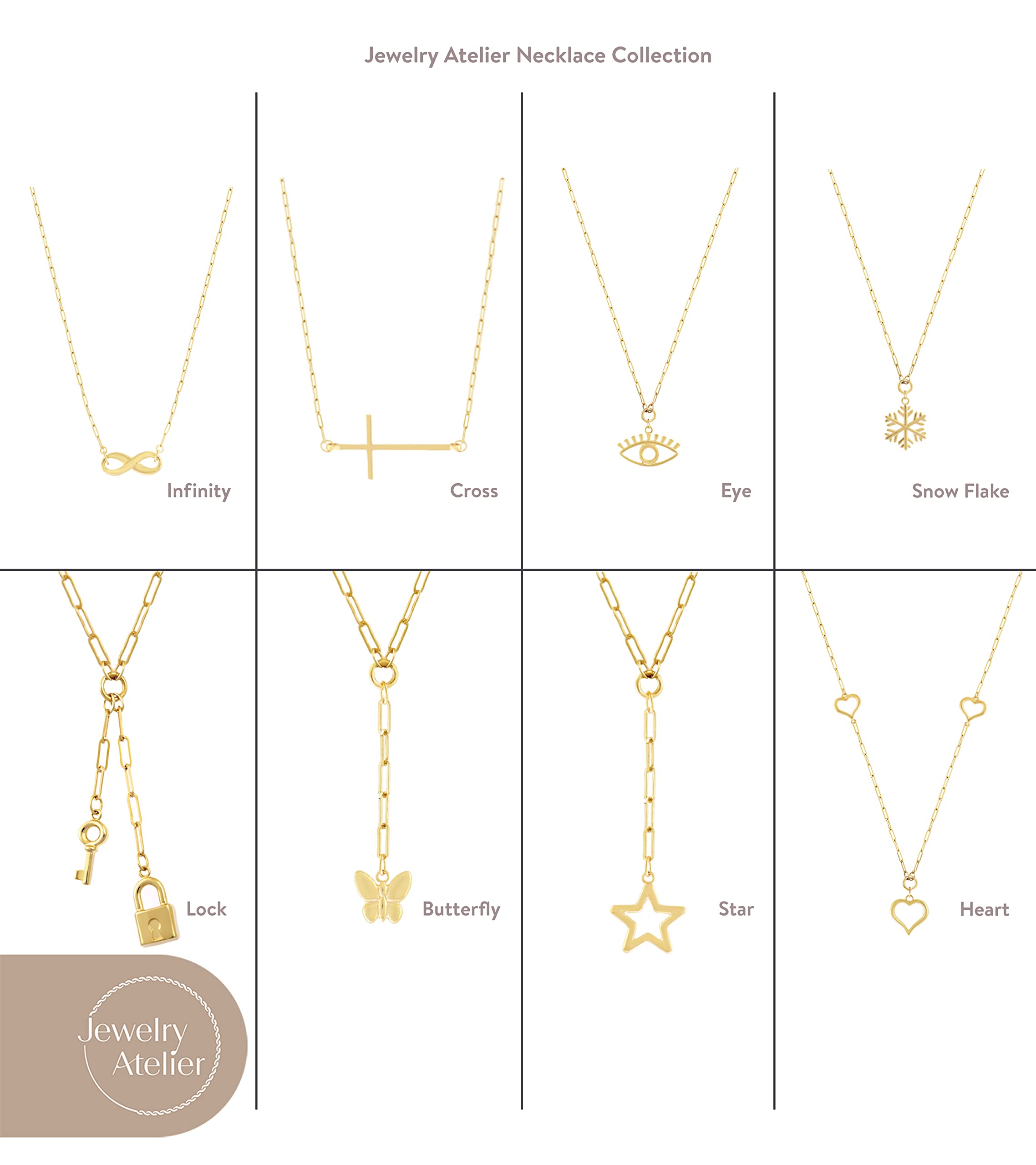 Jewelry Atelier Gold Filled Pendant Necklace Collection - 14K Yellow Gold Filled Pendant Necklace with Solid Clip Chain for Women (Different Sizes and Styles with Extension/Adjustable Chain)