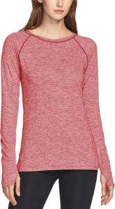 tsla women's long sleeve shirts, lightweight crewneck yoga workout tops, athletic sports performance running t-shirts, stretch crew spacedye dusty rose, x-large