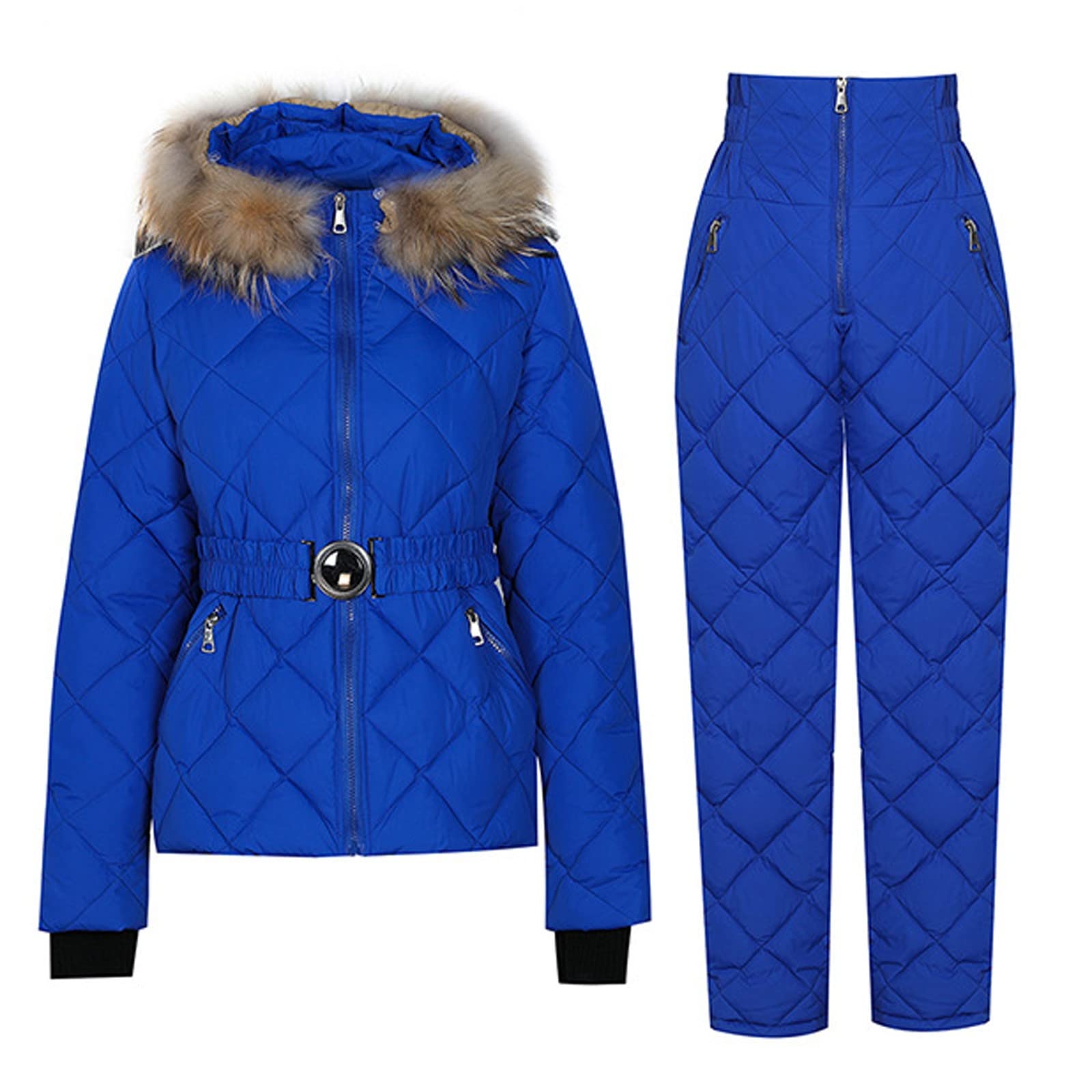 Womens Ski Jackets and Pants Set Winter Windproof Sport Snowsuit Warm Snowboard Apparel Full Zip Outerwear with Hood