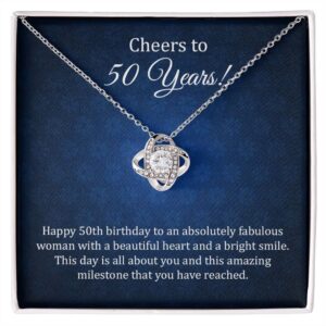 50th birthday gifts for women, cool gifts for 50 year old woman or mom, love knot necklace for friend of 50th birthday gift ideas from husband/friend/son/daughter or neighbor. (standard box)