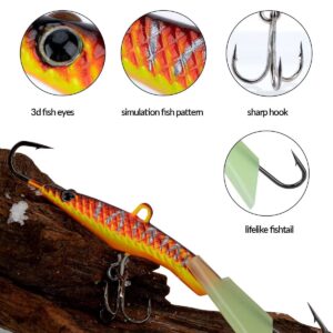 THKFISH Ice Fishing Jigs Panfish Ice Fishing Lures Kits Ice Fishing Gear Kit 14pcs Luminous Ice Fishing Color D