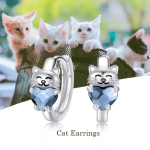 Hypoallergenic Cat Earrings 925 Sterling Silver Cute Animal Kitten Huggie Hoop Earrings for Sensitive Ears Cat Jewelry Gifts for Women Cat Lovers