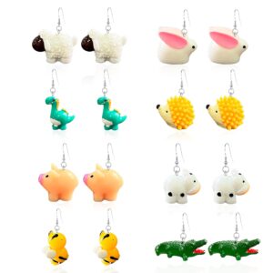 gbahfy 8 pairs creative funny cow bee drop dangle earrings cute sweet cartoon resin animal earrings for women fashion jewelry for women gifts set (8 piars)