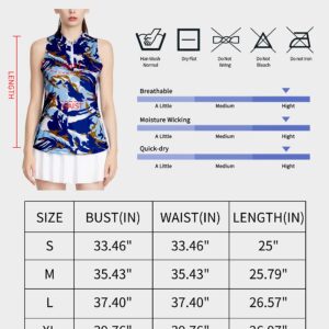 CQC Women's Sleeveless Golf Shirts Quick Dry Floral Athletic Polo with Collar Zip Up Lightweight Tennis Tank Tops Blue Camo XXL