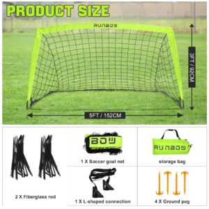 RUNBOW 5x3 ft Portable Kids Soccer Goal for Backyard Small Children Practice Soccer Net with Carry Bag Yellow 1 Pack