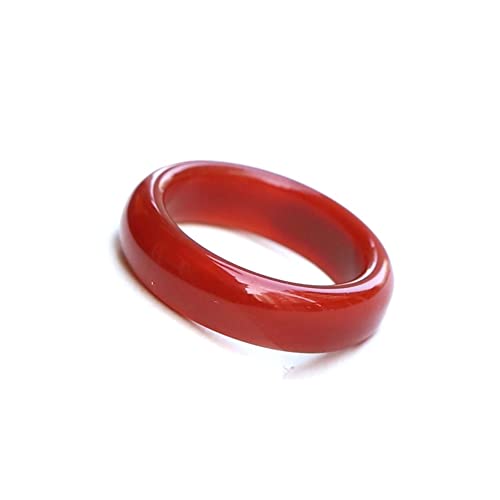 BXSMNH Red Jade Band Rings for Women Men - Natural Agate Ring Jade Ring Good Luck Birthstone Jewelry (Size : 6)