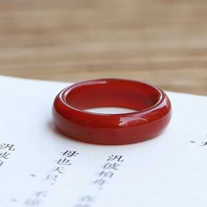 BXSMNH Red Jade Band Rings for Women Men - Natural Agate Ring Jade Ring Good Luck Birthstone Jewelry (Size : 6)