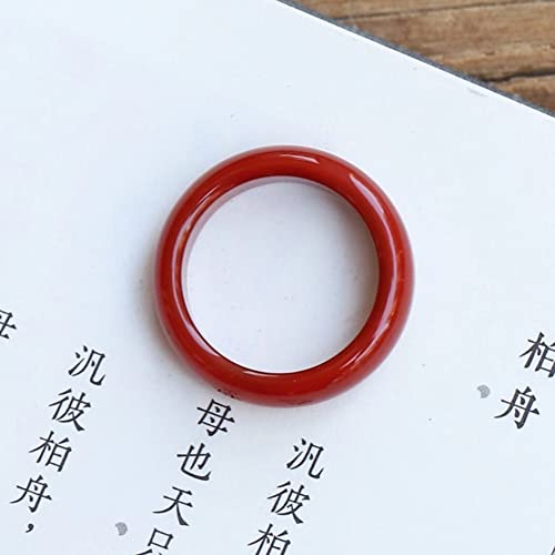 BXSMNH Red Jade Band Rings for Women Men - Natural Agate Ring Jade Ring Good Luck Birthstone Jewelry (Size : 6)