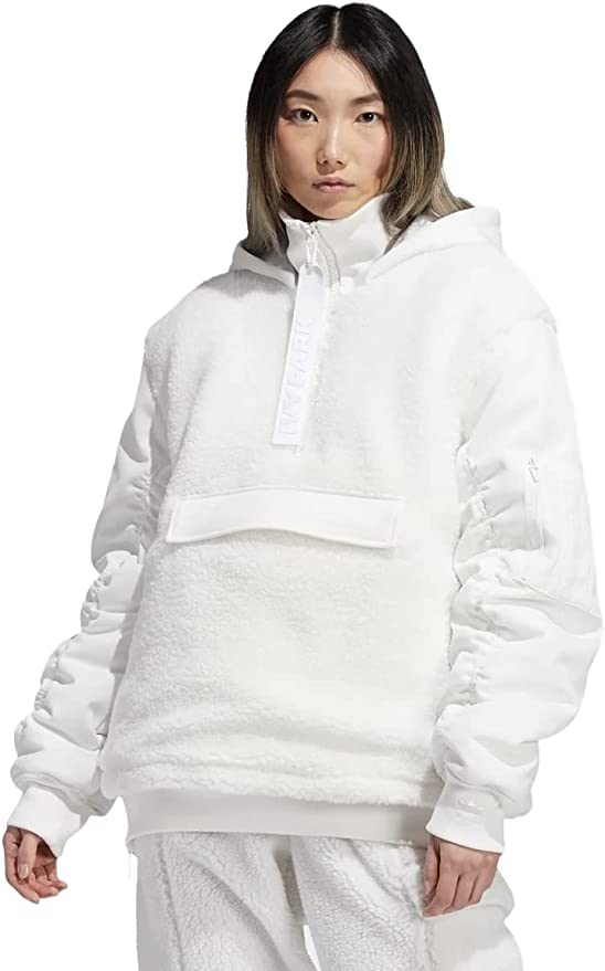 ADIDAS ORIGINALS X IVY PARK UNISEX SHERPA 1/2 ZIP LAYERED JACKET - CORE WHITE, SMALL