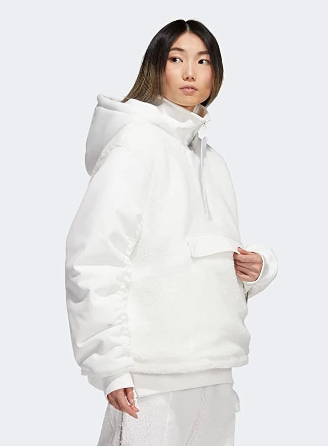 ADIDAS ORIGINALS X IVY PARK UNISEX SHERPA 1/2 ZIP LAYERED JACKET - CORE WHITE, SMALL