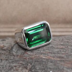 Green Emerald Ring for Men and Women Signet Emerald Cut Gemstone Sterling Silver Band Gift Rings All US Rings Size (8)