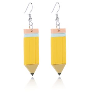 onlyjump pencil earrings teacher earrings for women handmade polymer clay pencil earrings back to school creative teacher jewelry gifts (yellow)