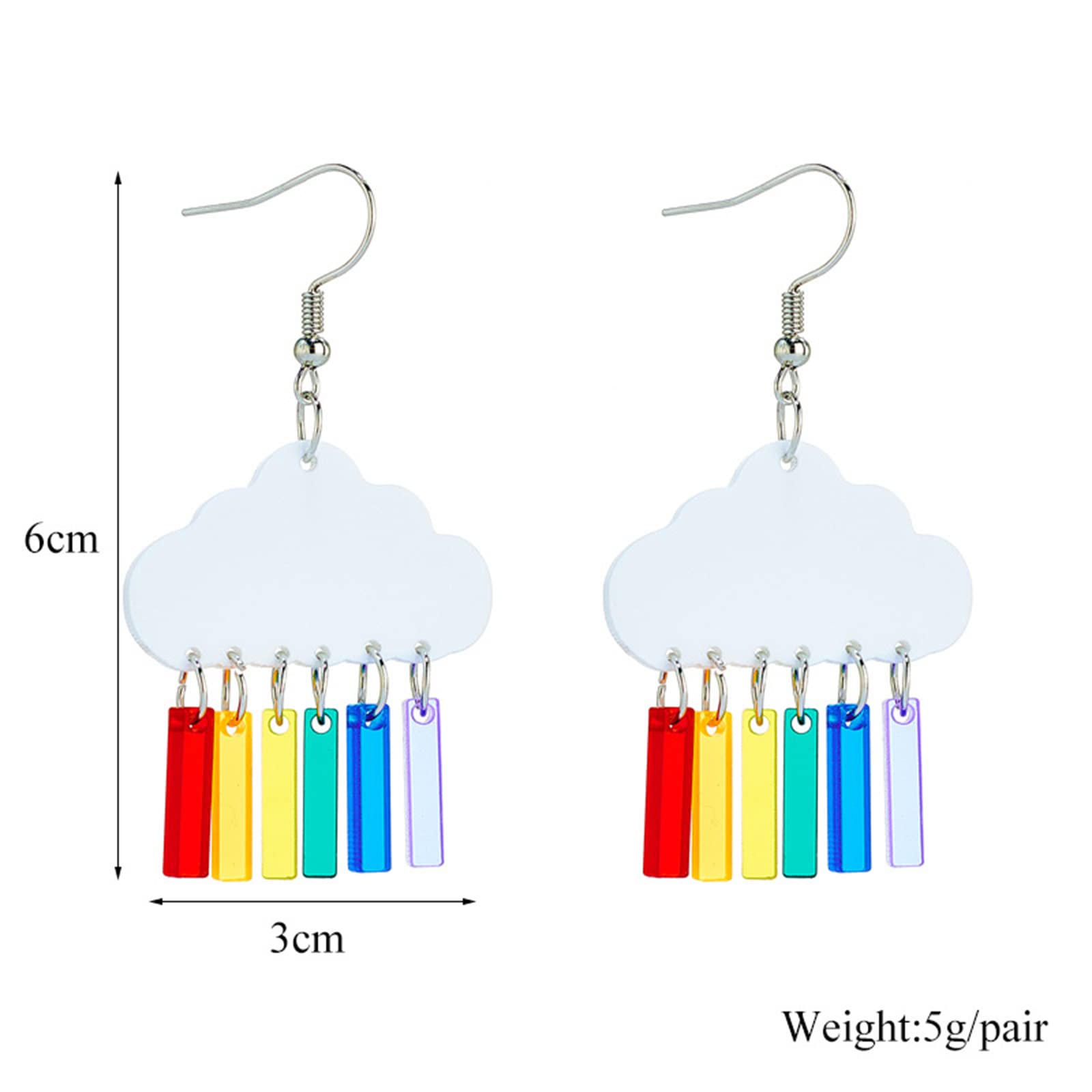 ONLYJUMP Cute Clouds Lightning Bolt Earrings for Women Creative Acrylic Transparent Earrings Lovely Clouds Rainbow Lightning Raindrop Earrings Cartoon Sweet Funny Earrings (Clouds Bar)