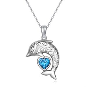 onefinity dolphin necklace 925 sterling silver dolphin pendant cute animal ocean blue heart new years necklace jewelry for women