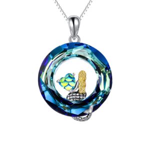 popkimi mermaid necklace mermaid scales 925 sterling silver crystal pendant mermaid jewelry i love you forever jewelry birthday christmas gift for women girls (mermaid necklace with blue circle crystal)