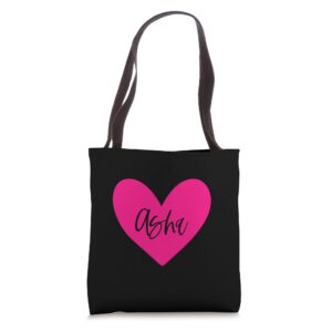 pink asha name heart love woman girl friend personalized tote bag