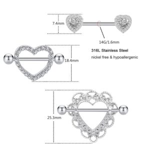 BODY16G CZCZ 14G Nipple Ring 316L Stainless Steel Nipple Barbell Nipple Barbells CZ Nipple Ring Body Piercing Jewelry for Women Men