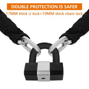 Heavy Duty Motorcycle Chain Lock 0.4In/10mm x 10 Ft with 17mm Thick Anti-Theft Cut Proof U-Lock and 3 Keys, Ideal for Motorcycle, Bikes, Generator, Gates, Scooter, Equipment