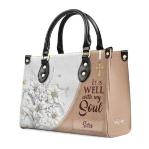 Jesuspirit Personalized Leather Handbags For Women - It Is Well With My Soul Religious Bag, Bible Bags - Christian Gifts Jesus Stuff For Women - Church Bag, Bible Purse Medium Size