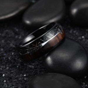 King Will Nature 8mm Real Wood Inlay Tungsten Carbide Wedding Ring Imitated Meteorite Dome Comfort Fit 9