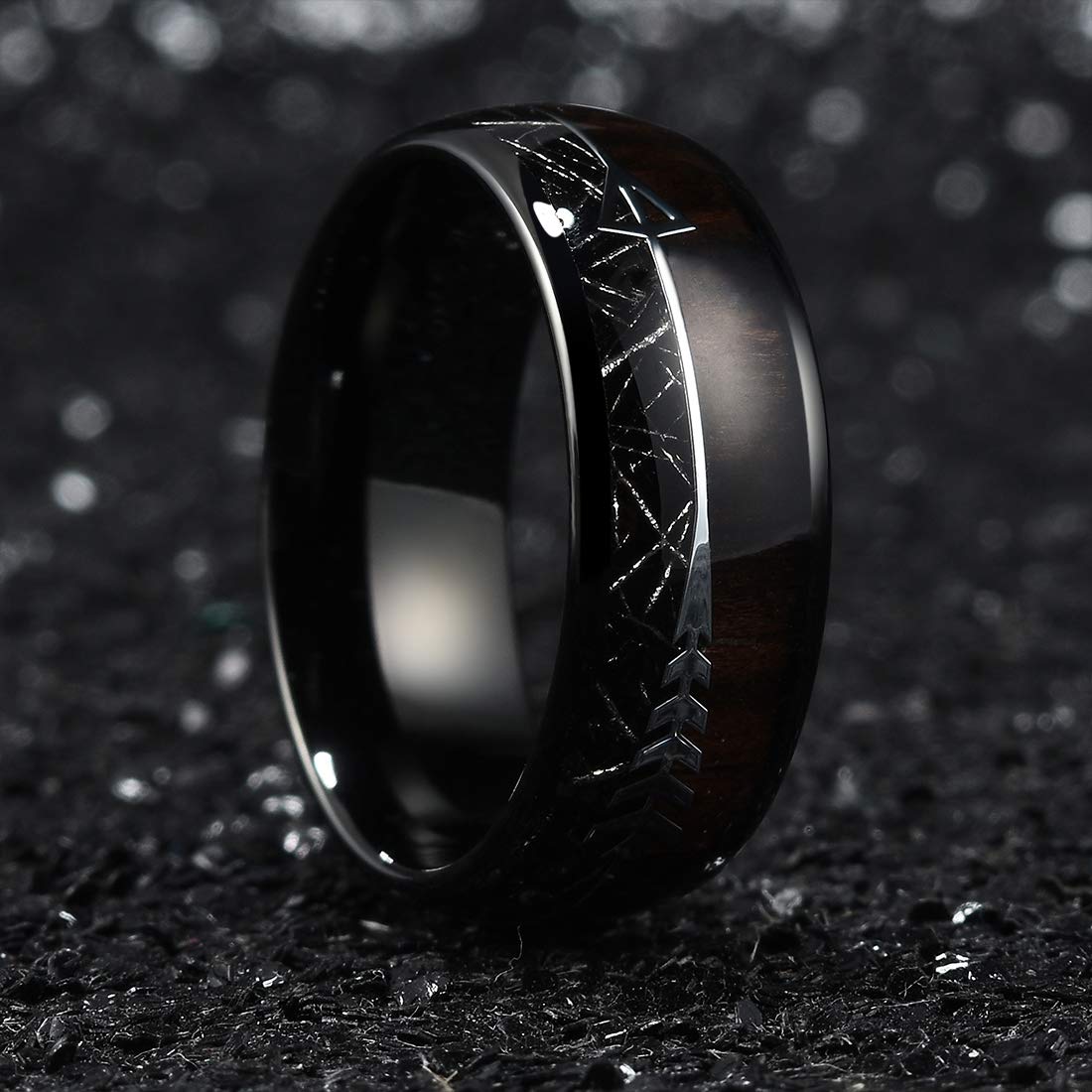 King Will Nature 8mm Real Wood Inlay Tungsten Carbide Wedding Ring Imitated Meteorite Dome Comfort Fit 9