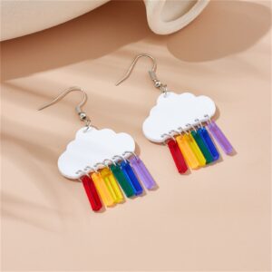 ONLYJUMP Cute Clouds Lightning Bolt Earrings for Women Creative Acrylic Transparent Earrings Lovely Clouds Rainbow Lightning Raindrop Earrings Cartoon Sweet Funny Earrings (Clouds Bar)