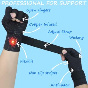 Semikk Copper Arthritis Gloves with Adjustable Wrist Strap for Women Men, Fingerless Compression Gloves for Arthritis, Carpal Tunnel, Pain Relief, Swelling, Rheumatoid, Typing (Large/X-Large)