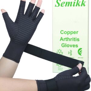 Semikk Copper Arthritis Gloves with Adjustable Wrist Strap for Women Men, Fingerless Compression Gloves for Arthritis, Carpal Tunnel, Pain Relief, Swelling, Rheumatoid, Typing (Large/X-Large)