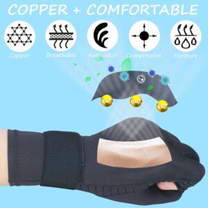 Semikk Copper Arthritis Gloves with Adjustable Wrist Strap for Women Men, Fingerless Compression Gloves for Arthritis, Carpal Tunnel, Pain Relief, Swelling, Rheumatoid, Typing (Large/X-Large)