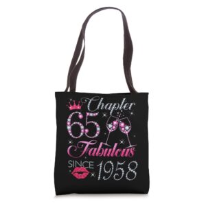 chapter 65 fabulous since 1958 65th birthday gift for women tote bag