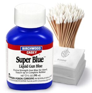 gun metal blueing kit birchwood casey super blue 3 oz restoring steel incl. 50 pc gun cleaning patches and 100 pc gun cleaning swabs 6-inch