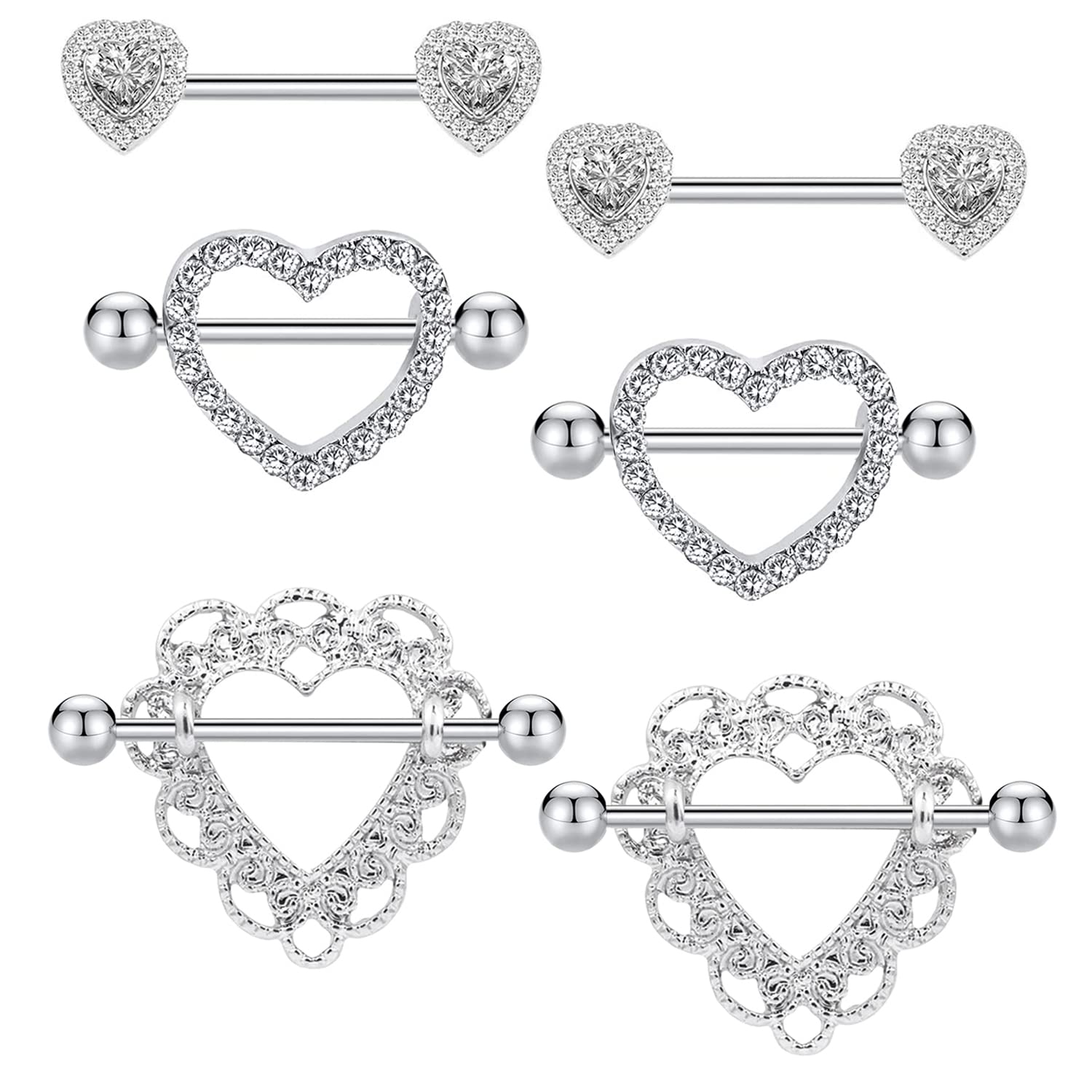 BODY16G CZCZ 14G Nipple Ring 316L Stainless Steel Nipple Barbell Nipple Barbells CZ Nipple Ring Body Piercing Jewelry for Women Men