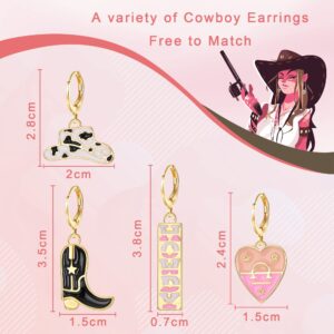 ZELORES 9 Pairs Cowboy Cowgirl Boot Earrings Cute Western Drop Dangle Earrings Enamel Pink Black Howdy Cowboy Hat Earrings for Women (Set1)